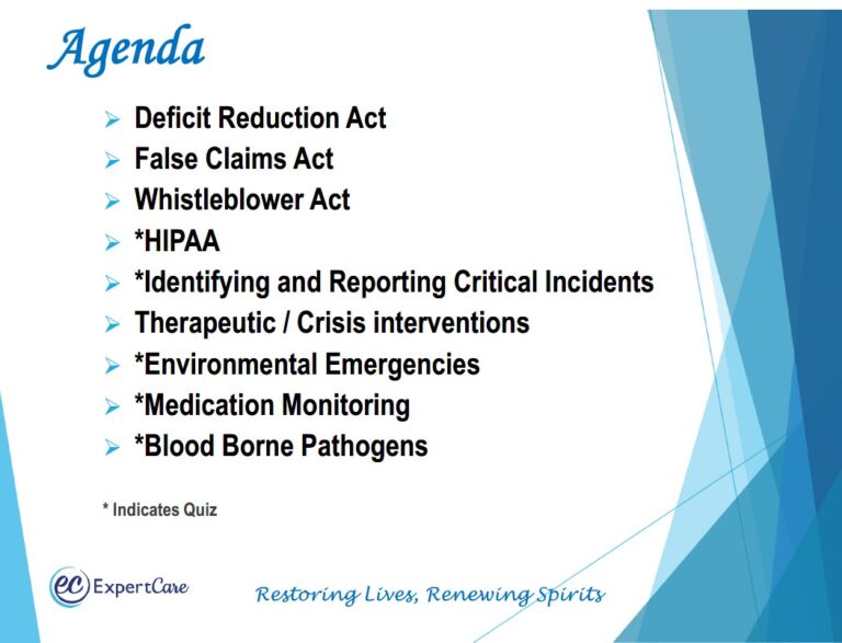 Annual Update Training Agenda – ExpertCare Annual Update Training